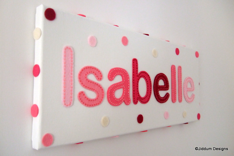 Girl's Pink Personalised Handstitched Felt Name Canvas. on Luulla