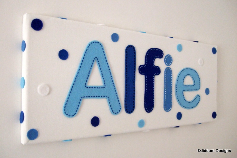 Boy's Blue Personalised Handstitched Felt Name Canvas on Luulla