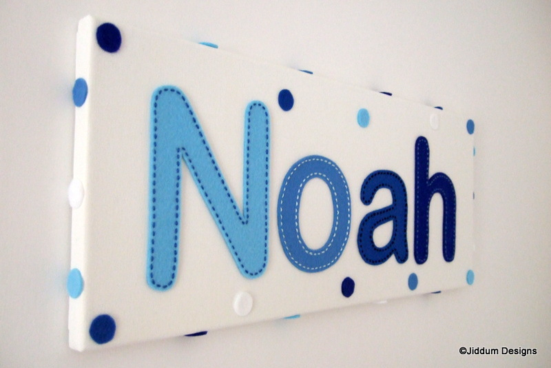 Boy's Blue Personalised Handstitched Felt Name Canvas on Luulla