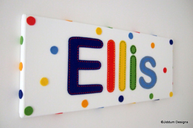 Child's Mixed Colour Personalised Handstitched Felt Name Canvas on Luulla