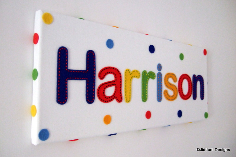 Child's Mixed Colour Personalised Handstitched Felt Name Canvas on Luulla