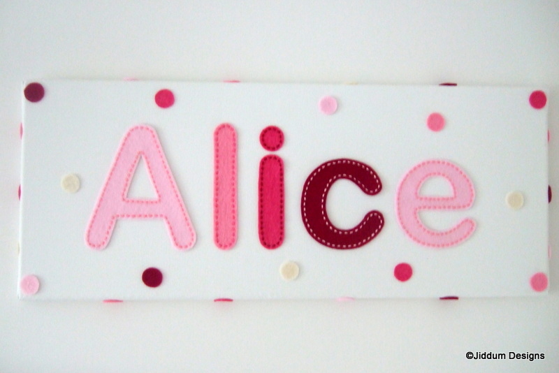 Girl's Pink Personalised Handstitched Felt Name Canvas. on Luulla