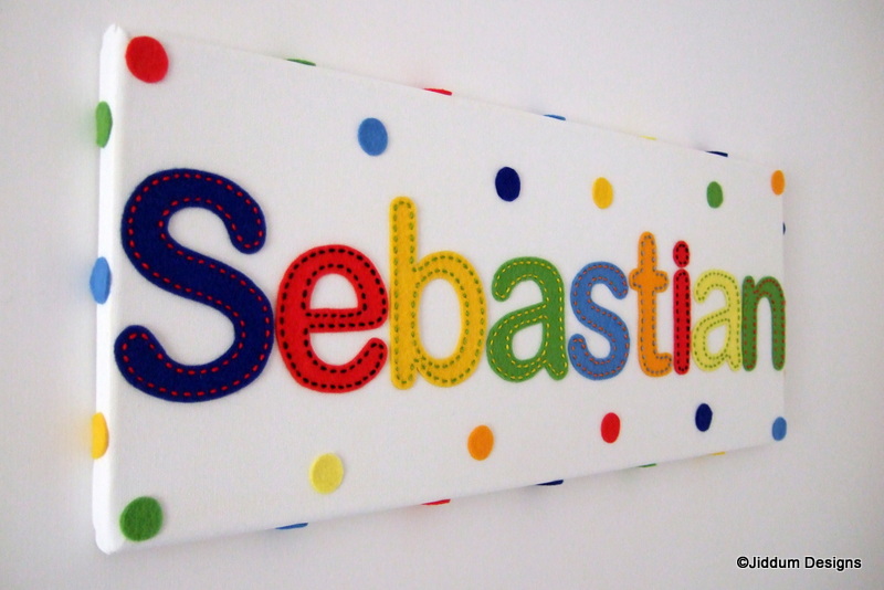 Child's Mixed Colour Personalised Handstitched Felt Name Canvas on Luulla